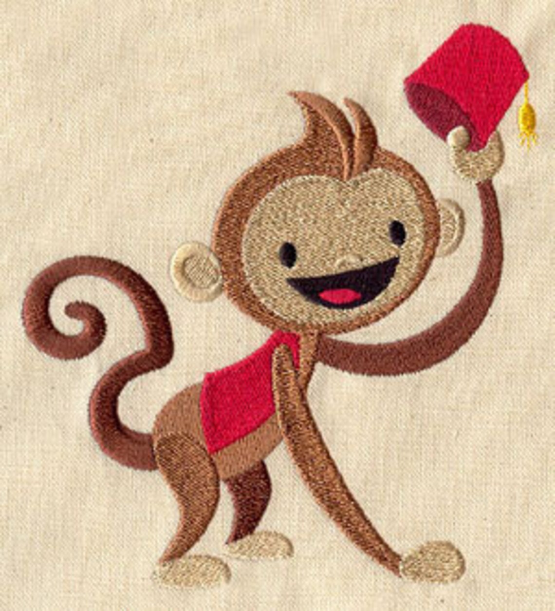 Monkey With Fez Embroidered Waffle Weave Hand/dish Towel - Etsy