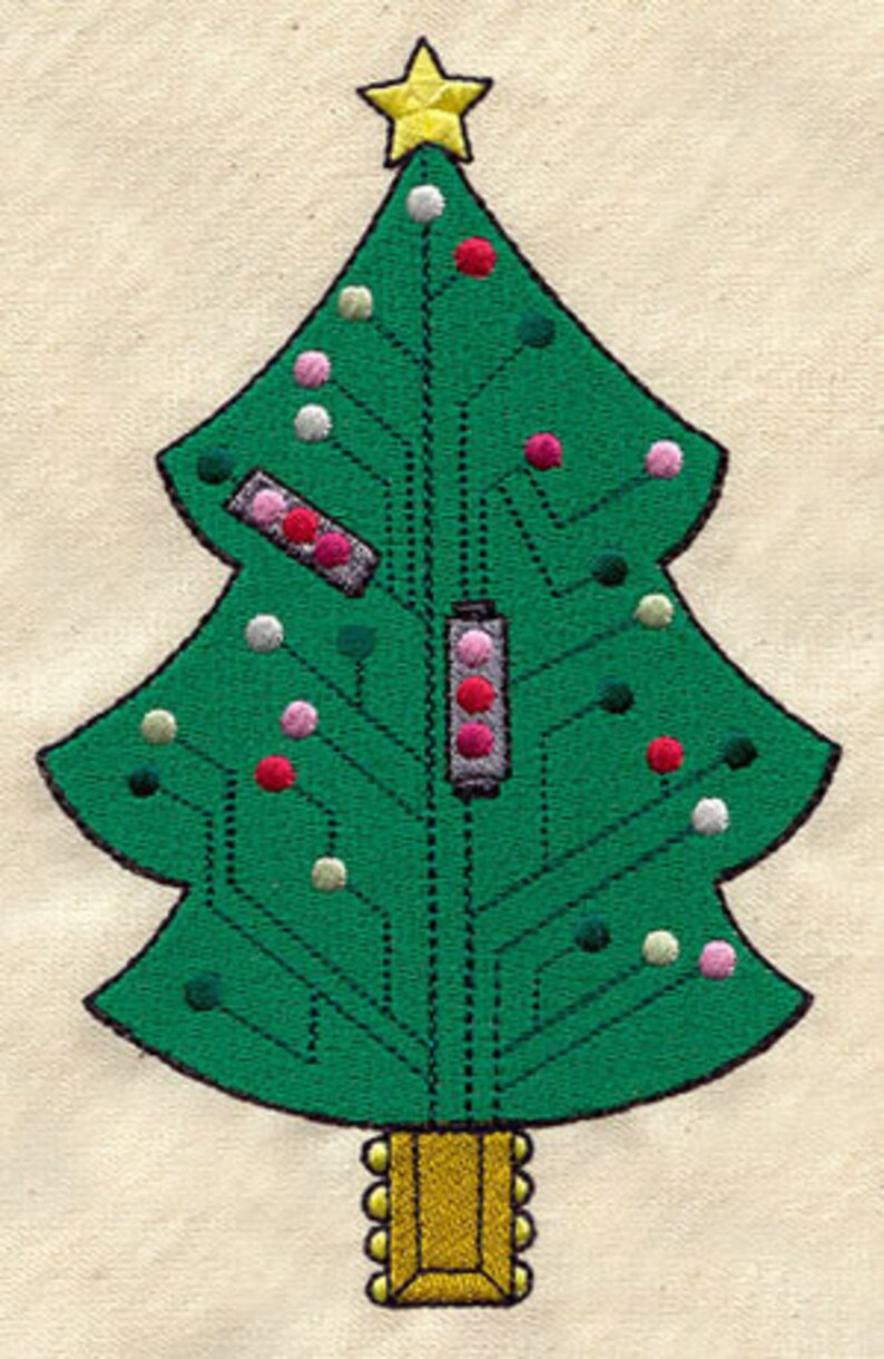 Circuit Christmas Tree Pine Tree Embroidered Waffle Weave - Etsy