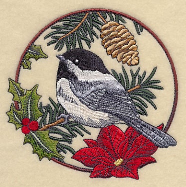 Christmas Chickadee in Blooms Embroidered Waffle Weave Hand/dish Towel ...