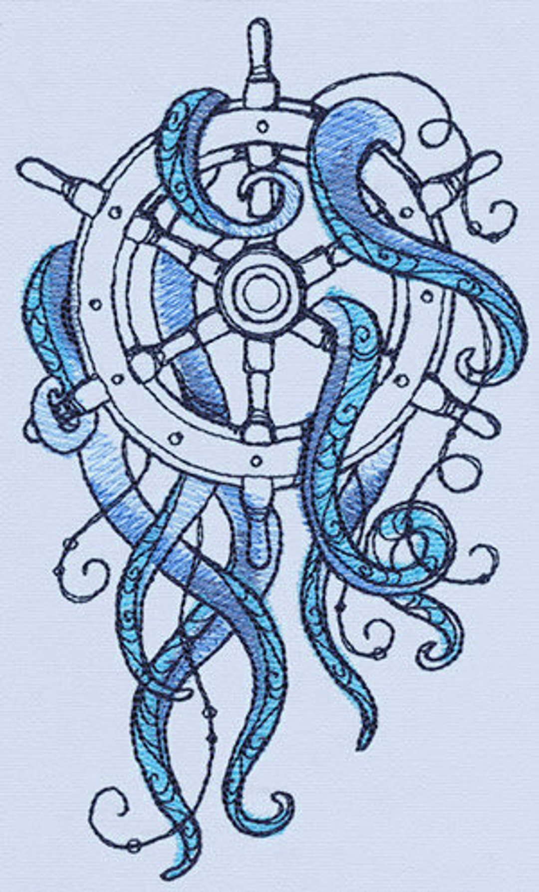 Ocean Blue Ship Wheel Embroidered Waffle Weave Hand/dish - Etsy