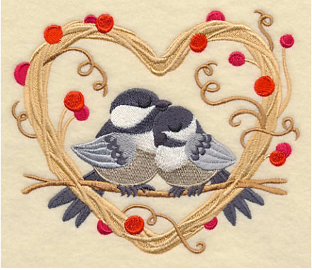 Chickadee Love Nest bestickt Waffel Weave Hand / Geschirrtuch - Etsy ...