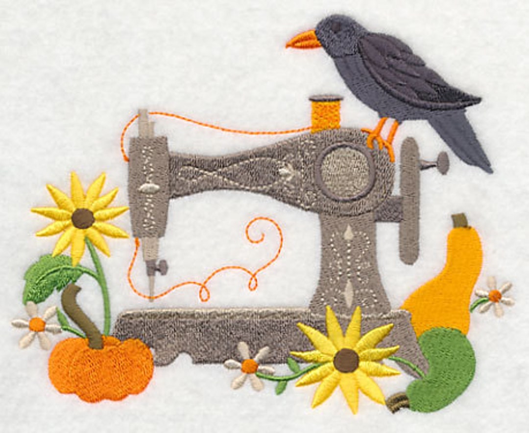 Stitched in Autumn Raven Sewing Machine Embroidered Waffle Weave Towel ...