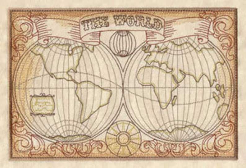 Majestic World Map Embroidered Waffle Weave Hand Towel - Etsy