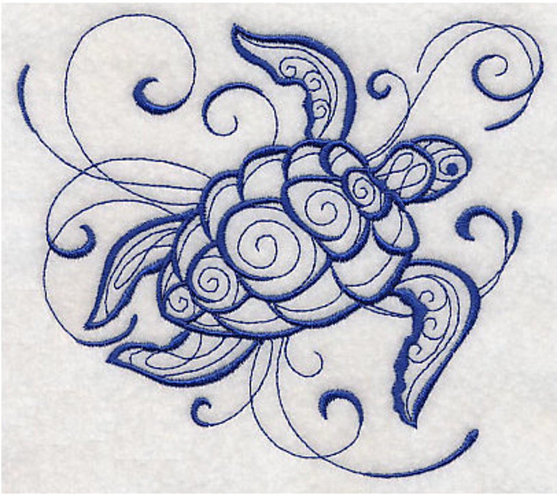 Intricate Sea Life Sea Turtle Embroidered Waffle Weave Hand/dish Towel ...