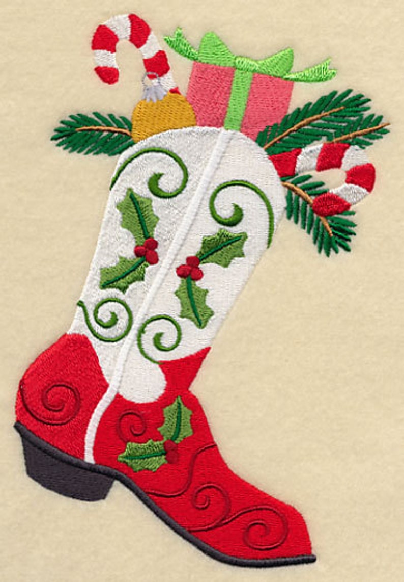 Christmas Cowboy Boot Embroidered Waffle Weave Hand/dish Towel - Etsy
