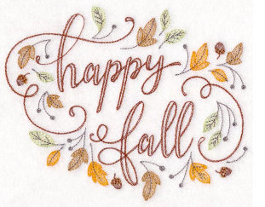 Happy Fall Autumn Leaves Embroidered Waffle Weave Hand/dish Towel - Etsy