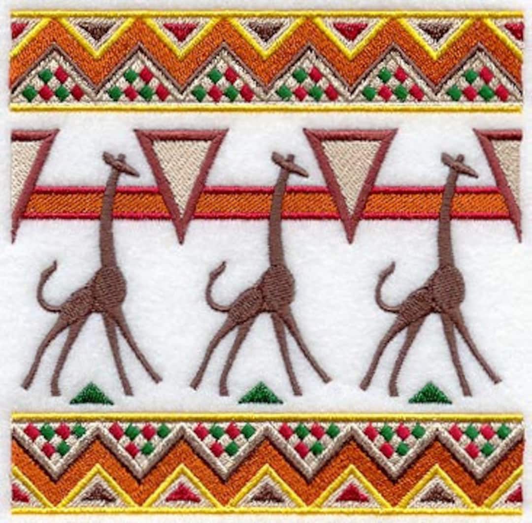 African Art Square Giraffes Embroidered Waffle Weave Hand/dish Towel - Etsy