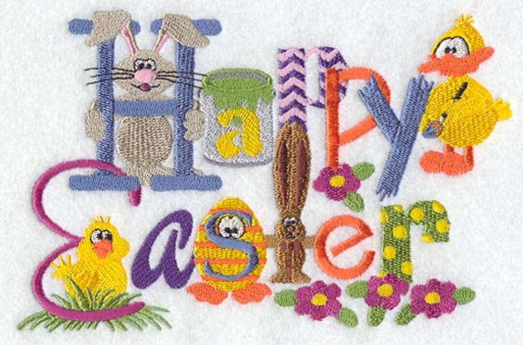 Happy Easter Embroidered Waffle Weave Towel - Etsy