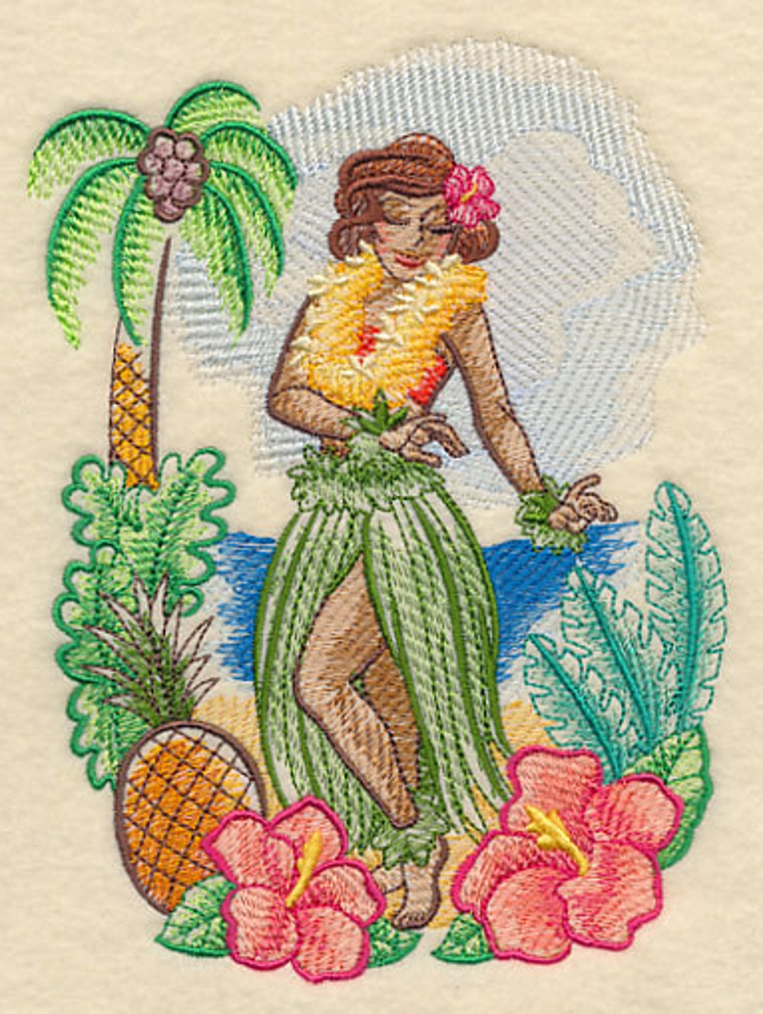 Retro Hula Girl Embroidered Waffle Weave Hand/dish Towel - Etsy