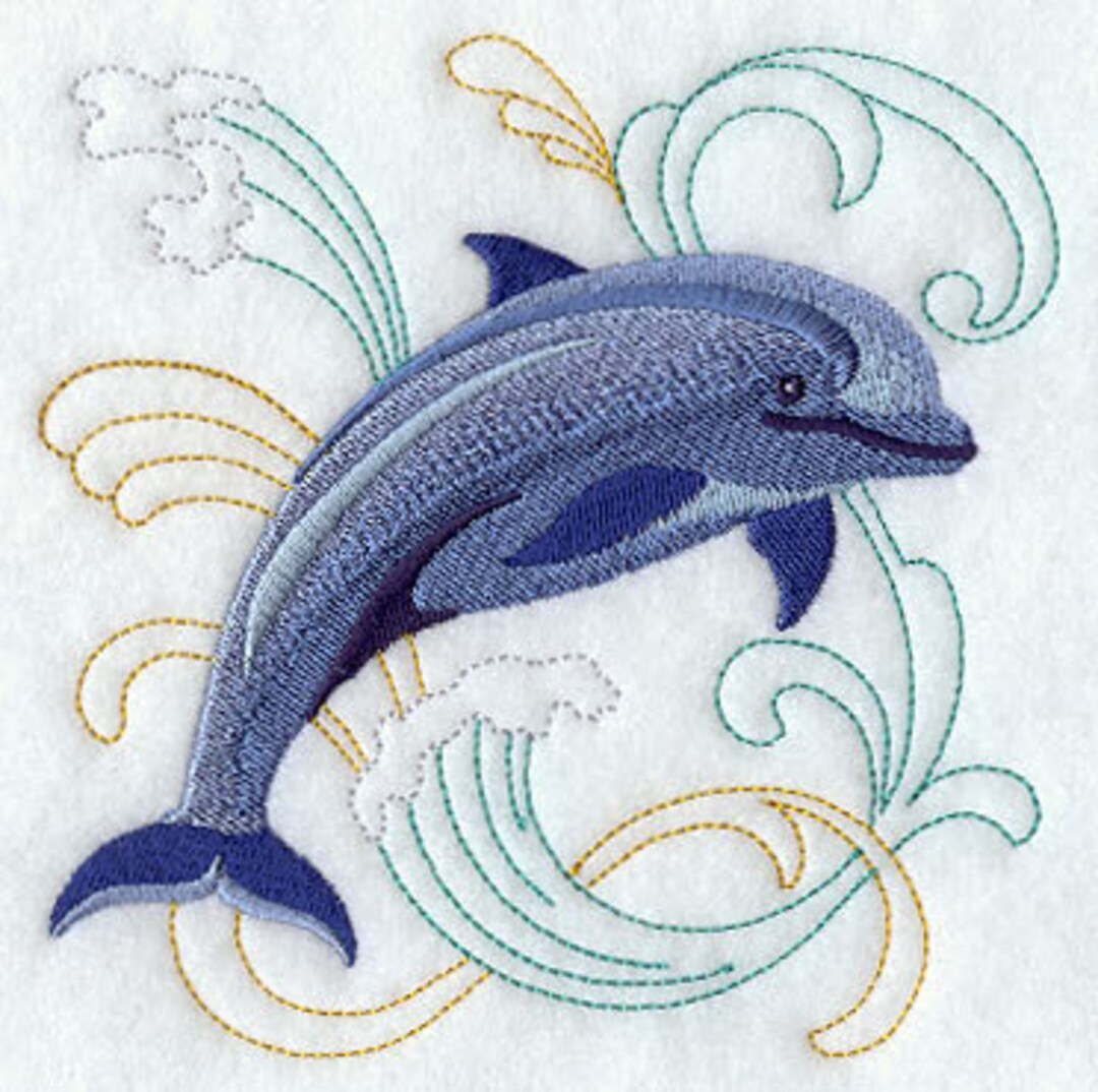 Dolphin Under the Sea Embroidered Waffle Weave Hand/dish Towel - Etsy
