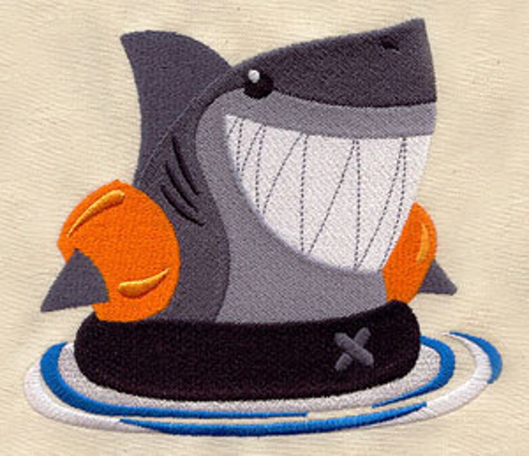 Shark With Floaties Embroidered Waffle Weave Hand/dish Towel - Etsy