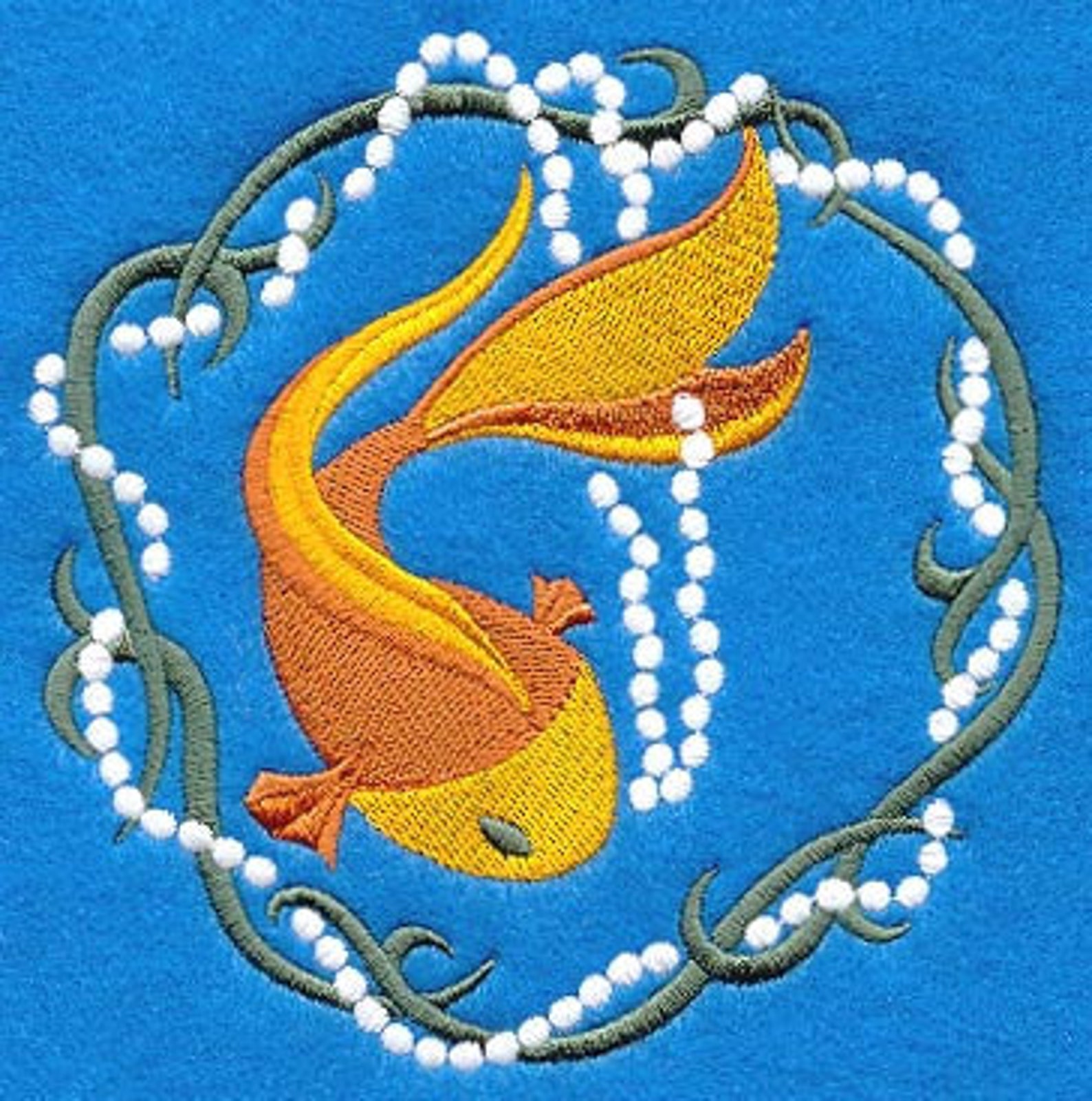 Candlewicking Goldfish With Pearls Embroidered Waffle Weave - Etsy