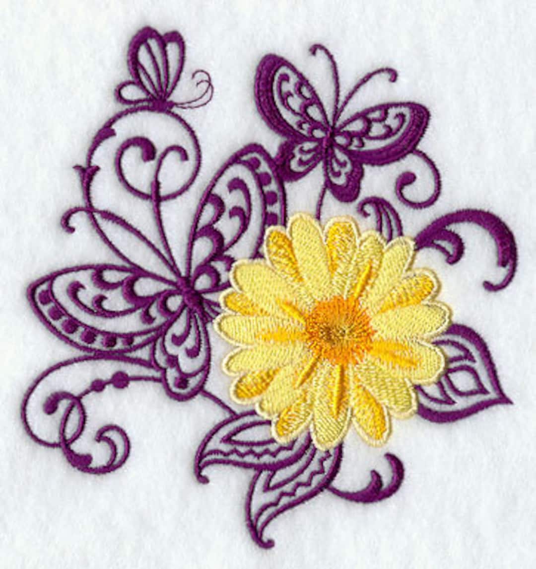 Daisy and Butterfly Echo Embroidered Waffle Weave Hand/dish Towel - Etsy