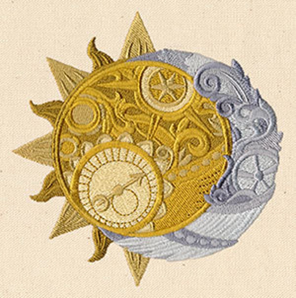 Steampunk Clock Work Sun and Moon Embroidered Waffle Weave - Etsy