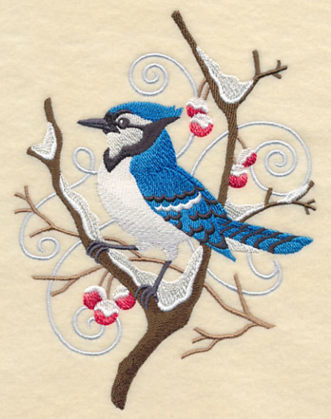 Blue Jay Branch Embroidered Waffle Weave Hand/dish Towel - Etsy
