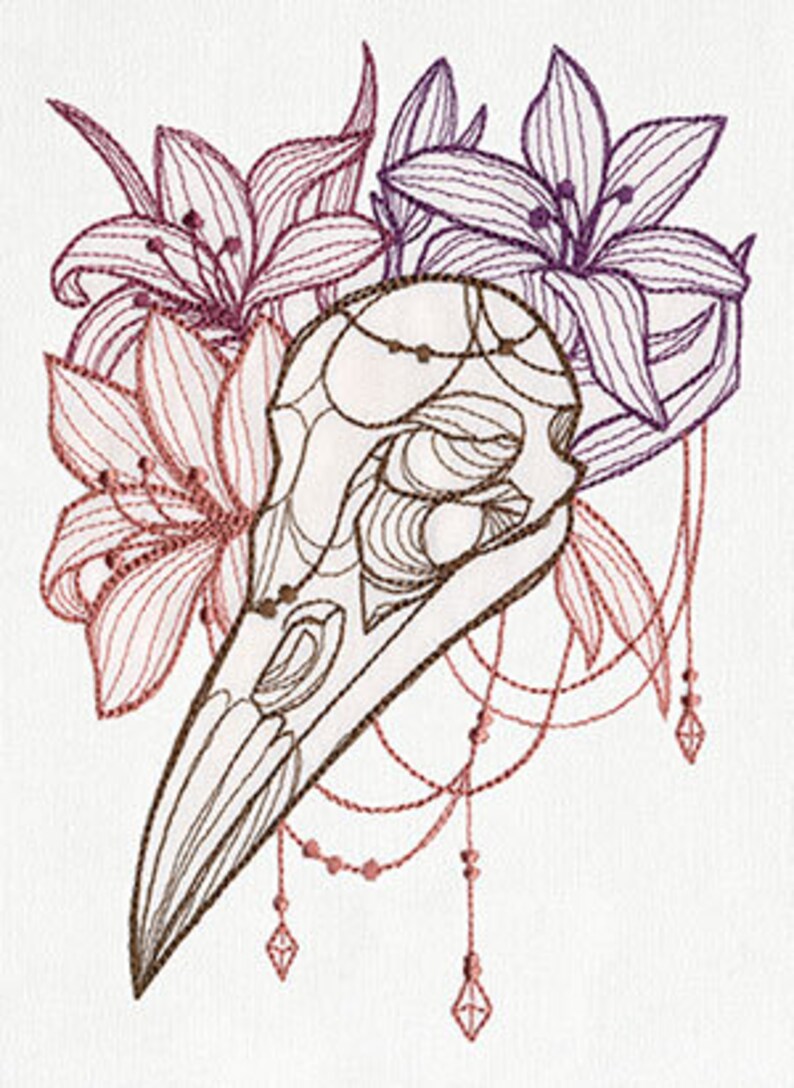 Avian Vanitas Raven Bird Skull Embroidered Waffle Weave Towel - Etsy