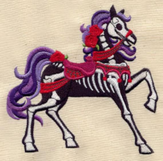Haunted Skeleton Carousel Horse Embroidered Waffle Weave - Etsy