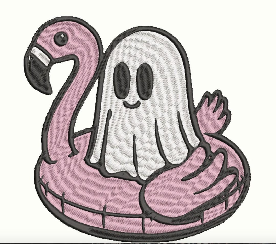 Summerween Summer Halloween Ghost With Flamingo Pool Float Embroidered ...