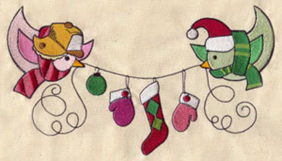 Huddled up Christmas Stocking Birds Embroidered Waffle Weave - Etsy
