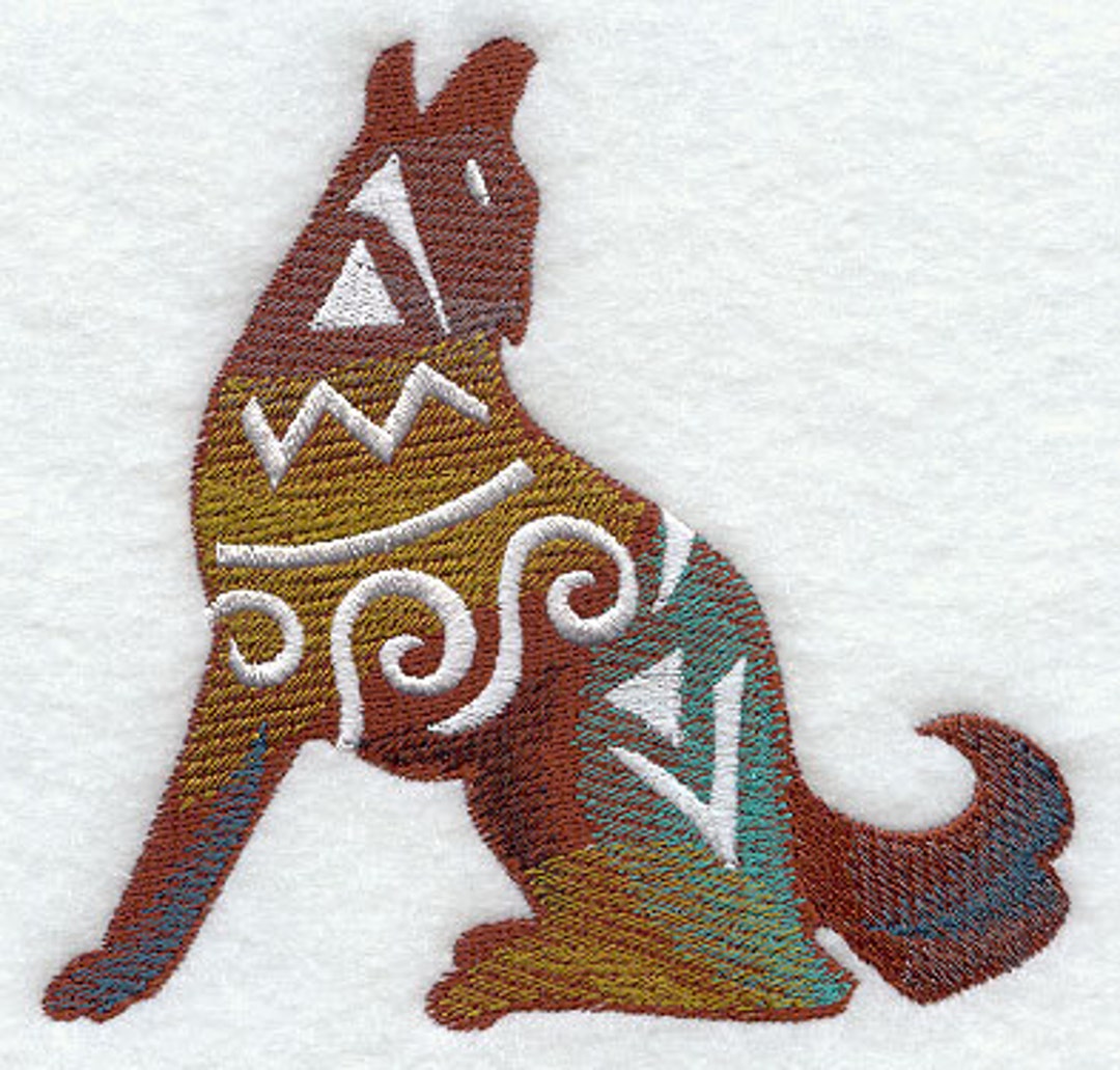 Southwestern Silhouette Wolf or Coyote Embroidered Waffle Weave Hand ...