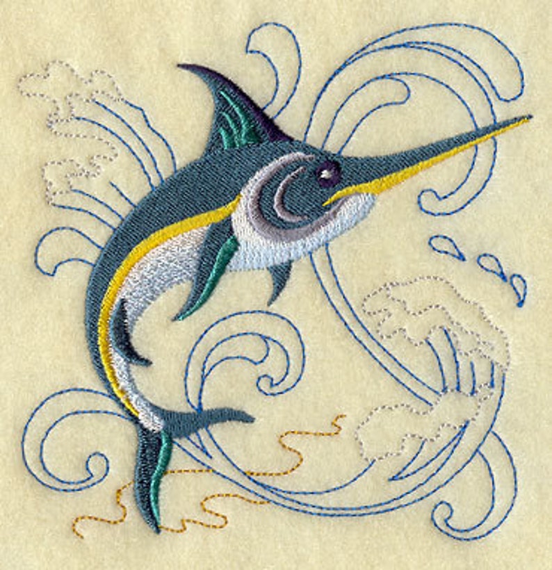 Under the Sea Swordfish Embroidered Waffle Weave Hand/dish - Etsy