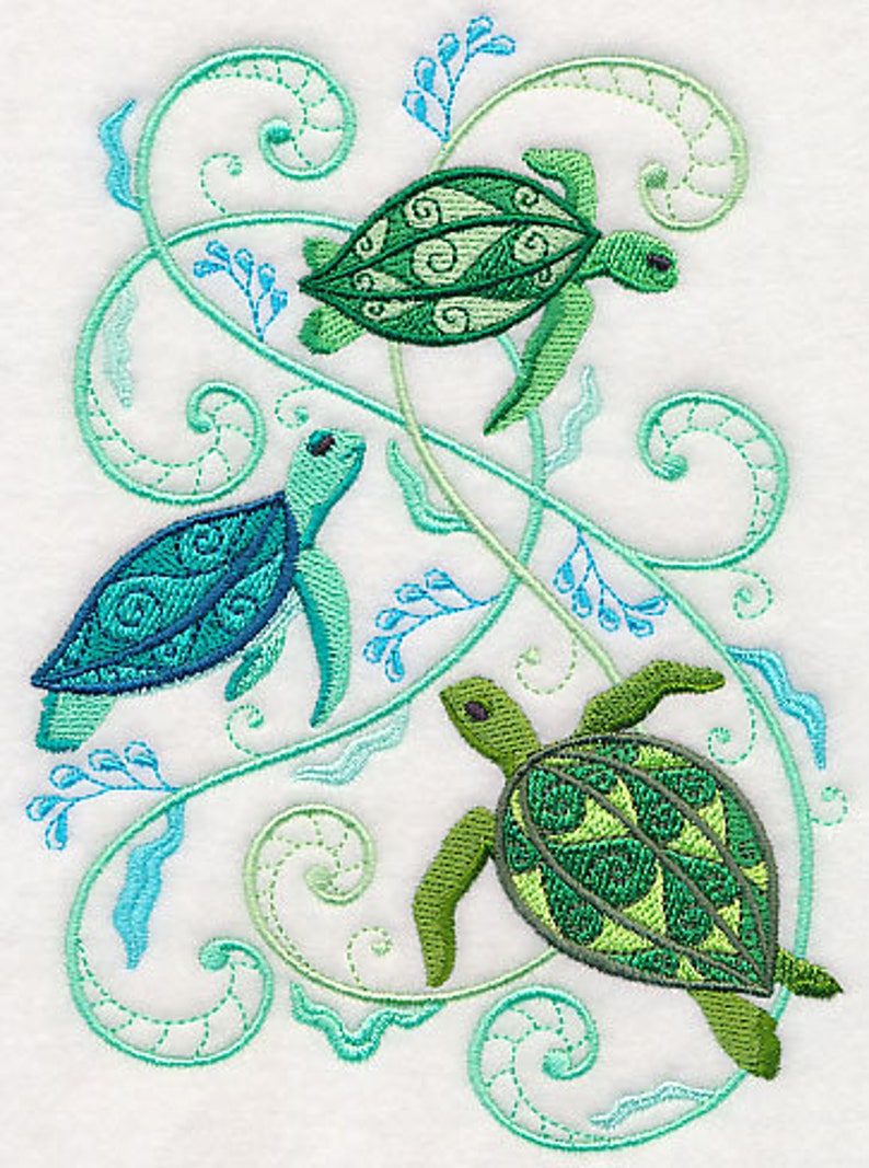Sea Turtle Trio Embroidered Waffle Weave Hand/Dish Towel | Etsy