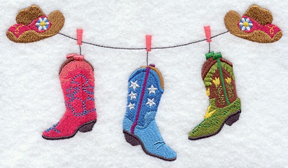 Cowgirl Boots Western Clothesline Embroidered Waffle Weave | Etsy