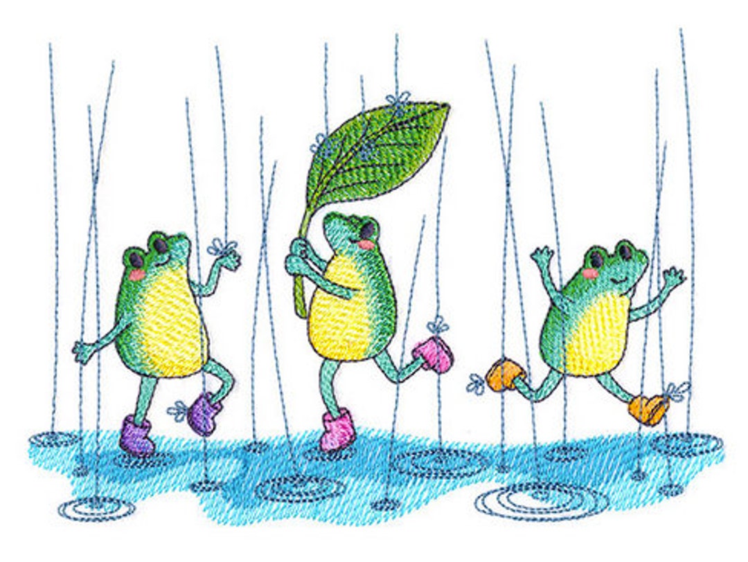 Splish Splash Frogs in the Rain Embroidered Waffle Weave Hand/dish ...