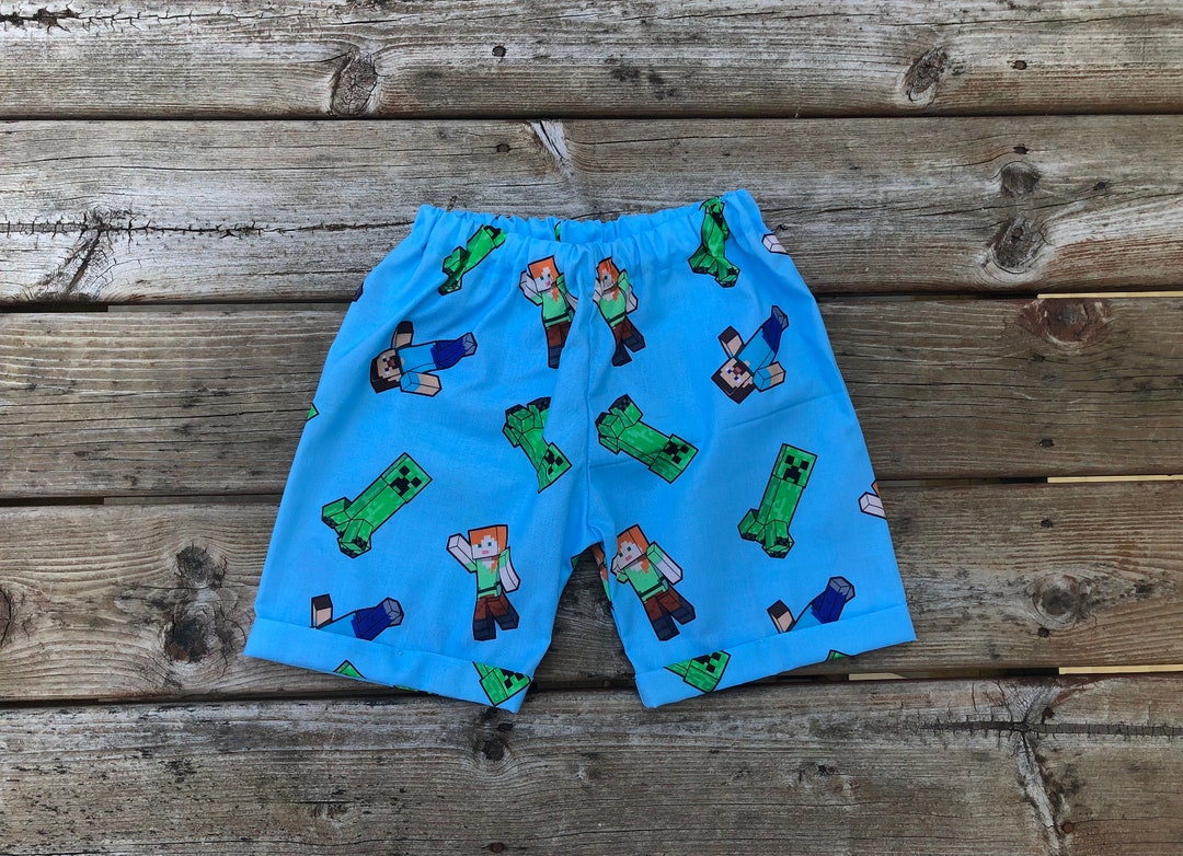 Minecraft Cotton Elastic Waist Boys Shorts, Video Game Steve Creeper ...
