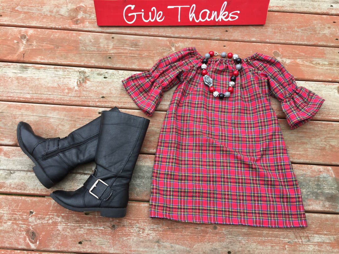 Girls Red Plaid Flannel Dress: Christmas Holiday Outfit - Etsy