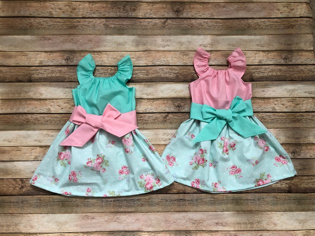 Girls Easter Dress: Pink & Aqua Floral Shabby Chic Cotton Dress - Etsy