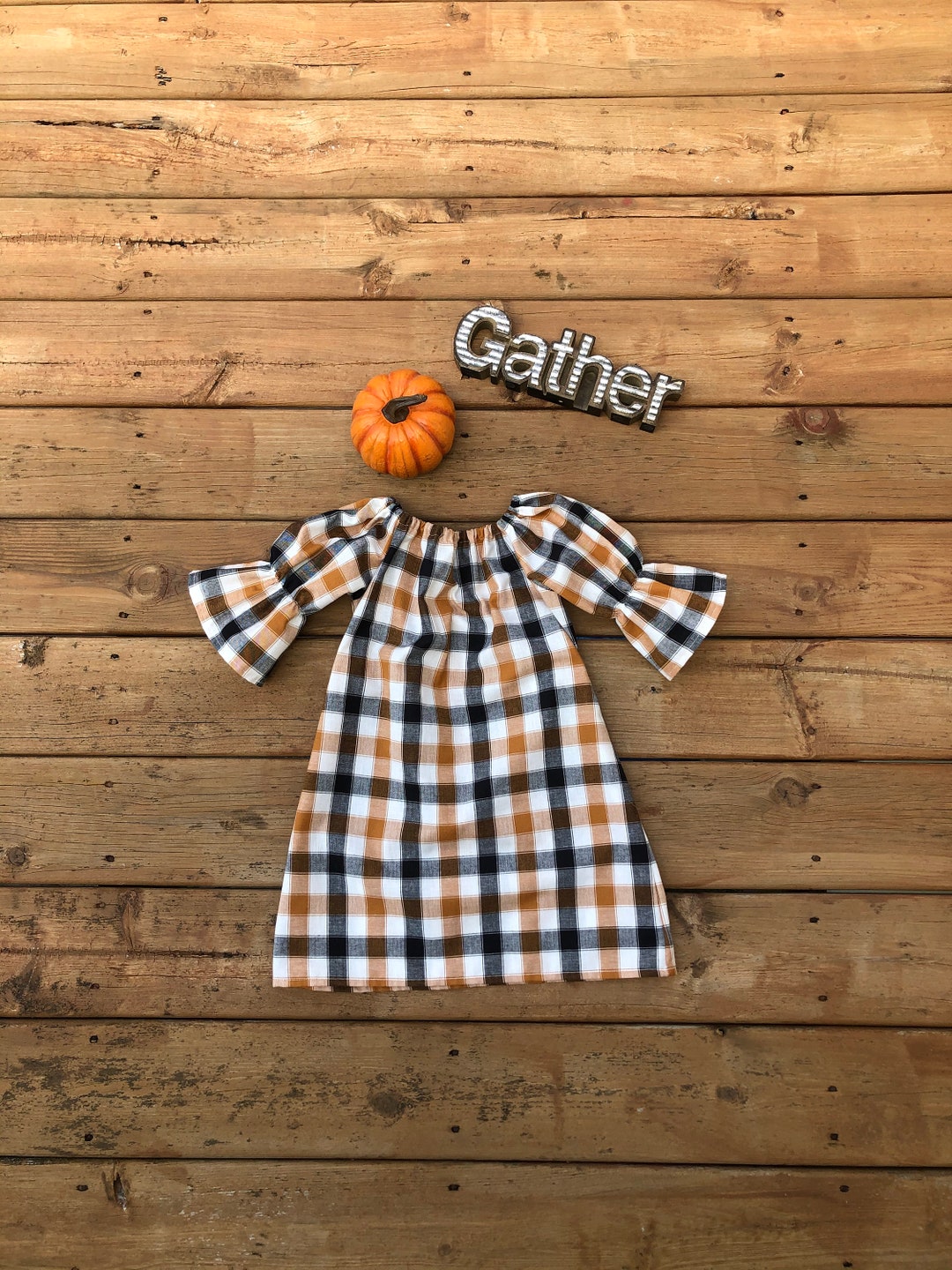 Girls Fall Plaid Dress: Copper, Black & White Cotton Peasant Dress - Etsy