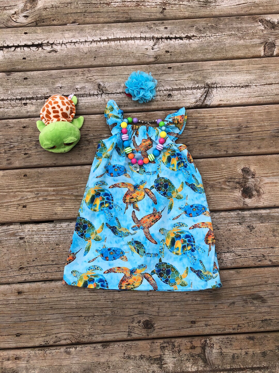Girls Sea Turtle Dress 0 3 6 12 18 24 2T 3T 4T 5/6 7/8 9/10 Blue Summer ...