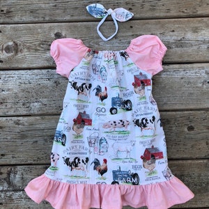 Girls Farm Dress Pig Cow Rooster Sheep Chicken Milk 3 6 12 18 24 2 3 4 ...