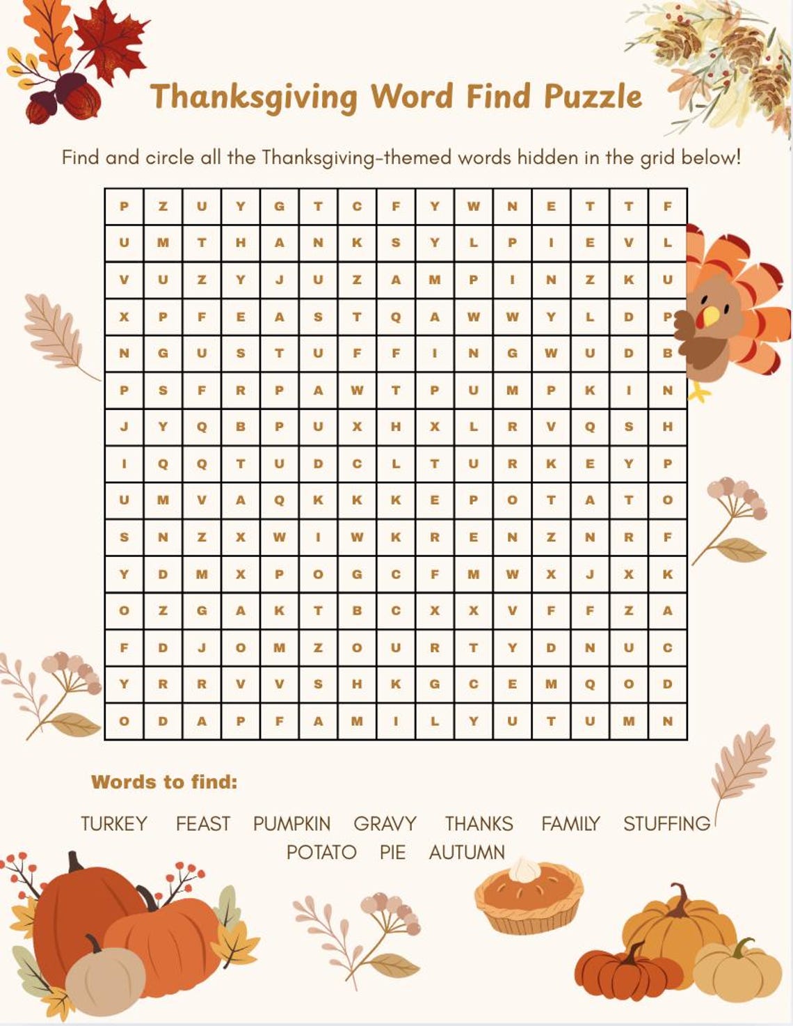 Fun Printables Thanksgiving Activity Bundle – Word Search, Crossword ...