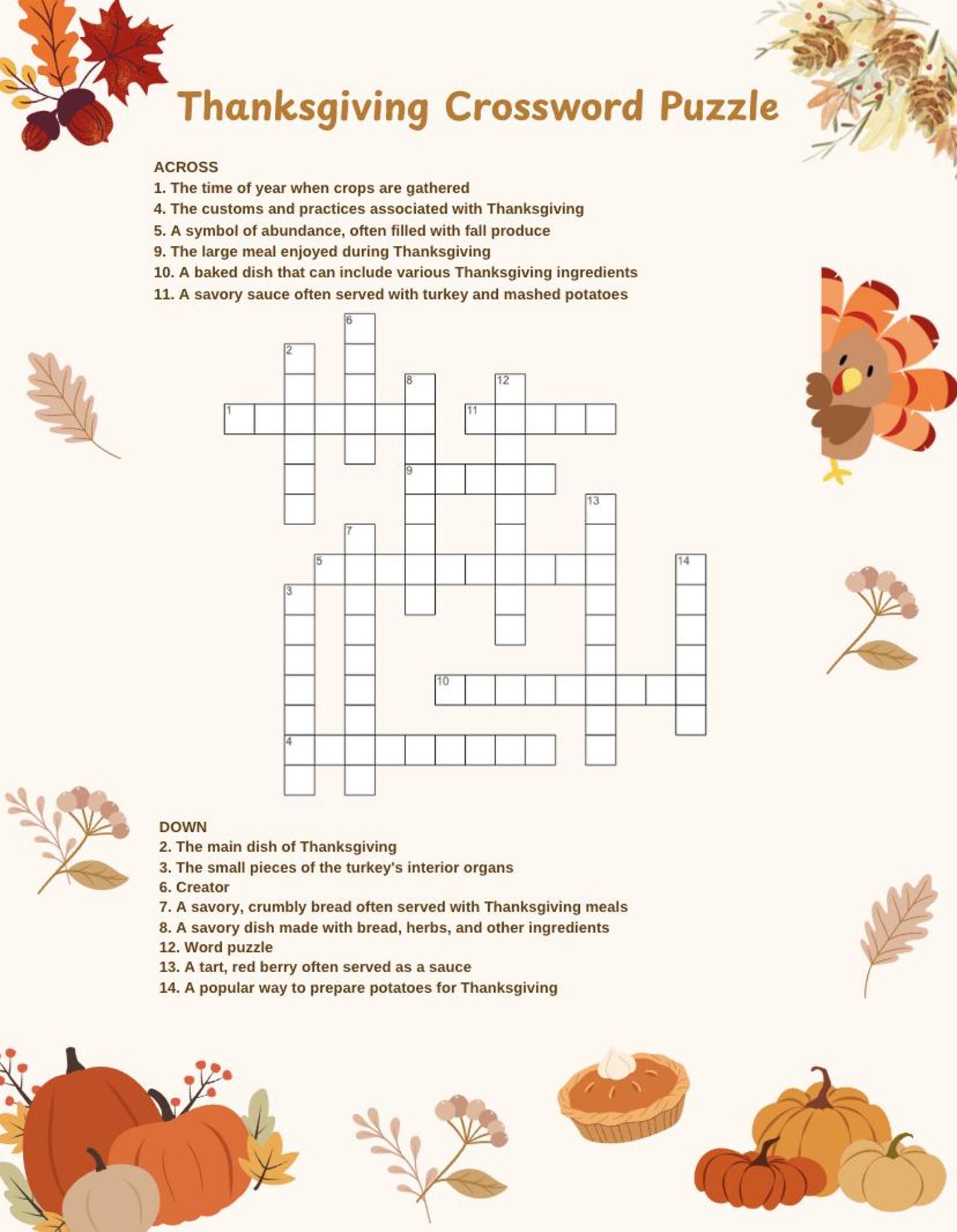 Fun Printables Thanksgiving Activity Bundle – Word Search, Crossword ...