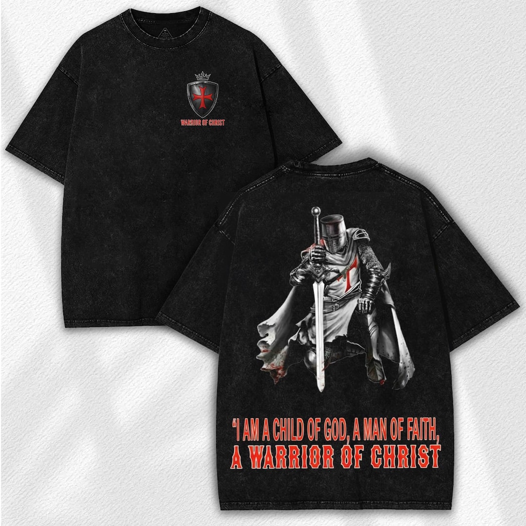 Warrior of Christ Washed Shirt: Vintage Christian Streetwear - Knight ...