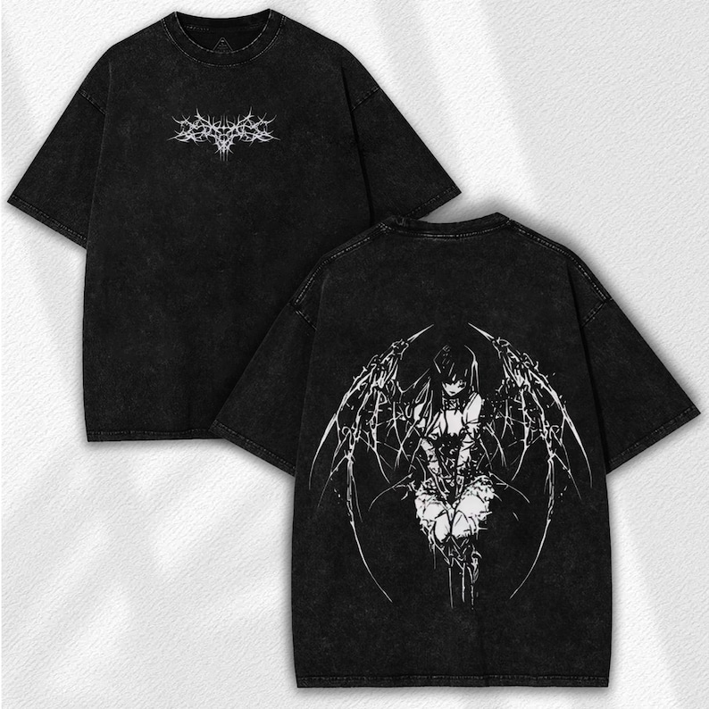 Demon Angel Washed Tee: Gothic Dark Streetwear Style - Chains & Metal ...