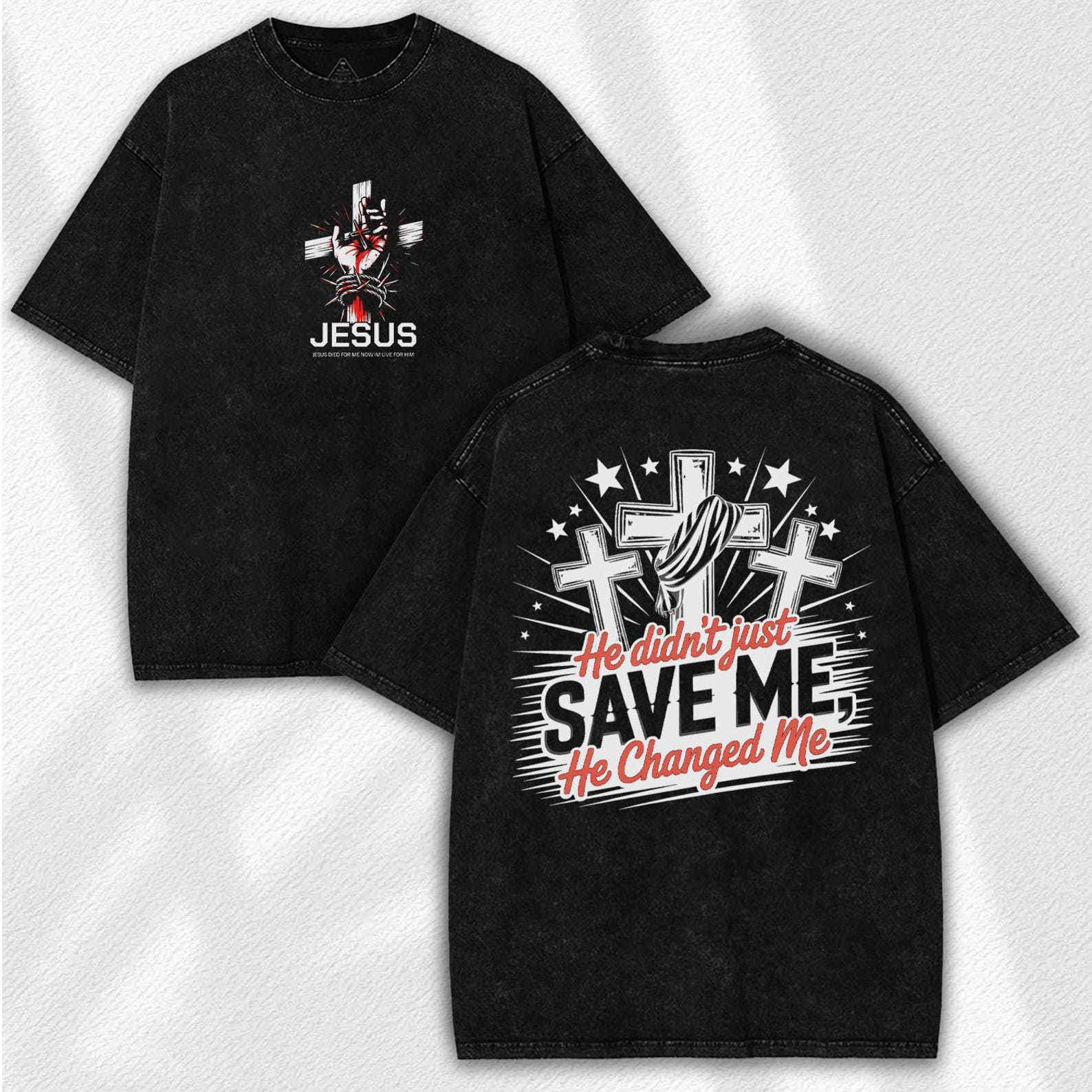 Jesus Cross Washed Oversized Tee – He Changed Me Christian Streetwear ...