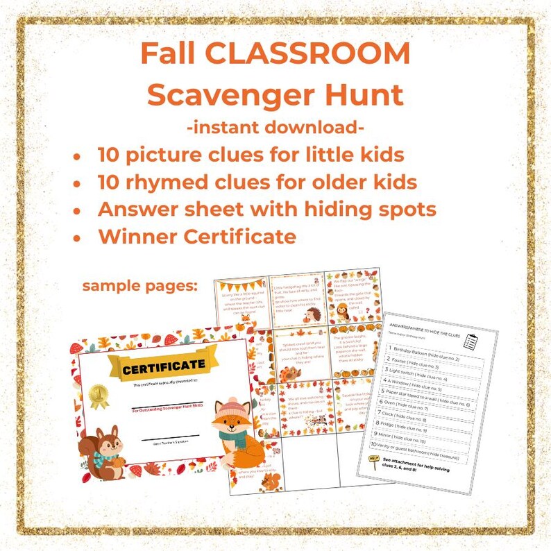 Fall/thanksgiving CLASSROOM Scavenger Hunt Kit for Pre School and ...