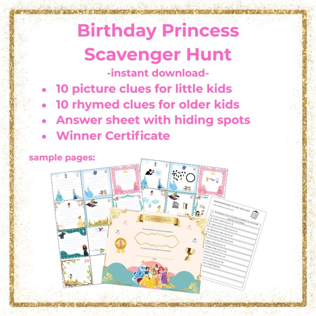 Scavenger Hunt Kit Birthday Princess for Little, and Older Kids ...