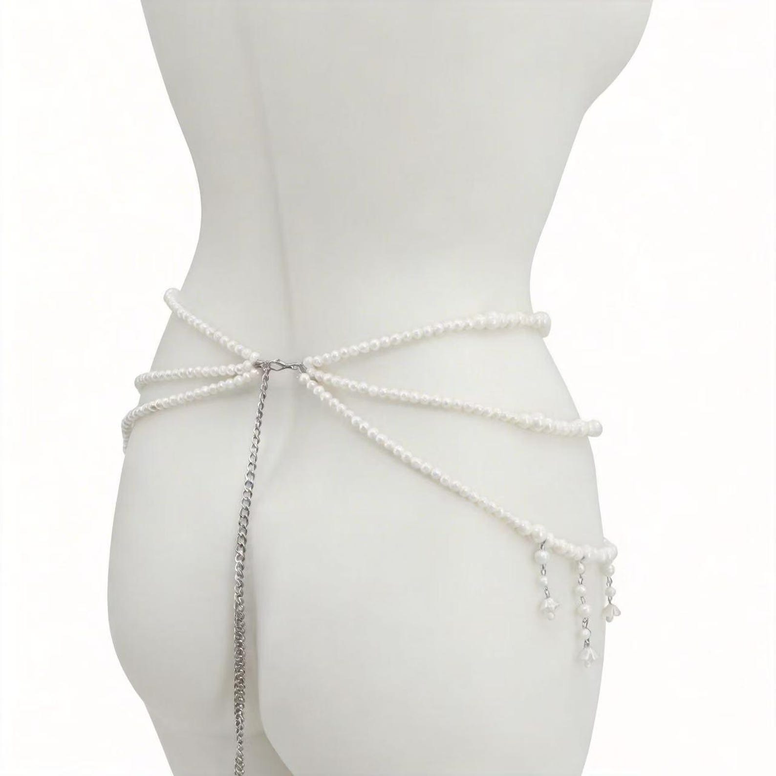 White Pearl Waist Chain, Beaded Body Jewelry, Wedding Dress, Cocktail ...