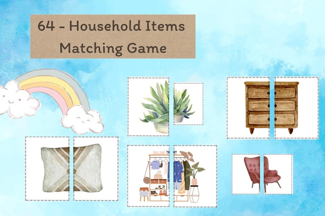 64-piece Household Items Matching Game for Kids, Preschool Toddler ...