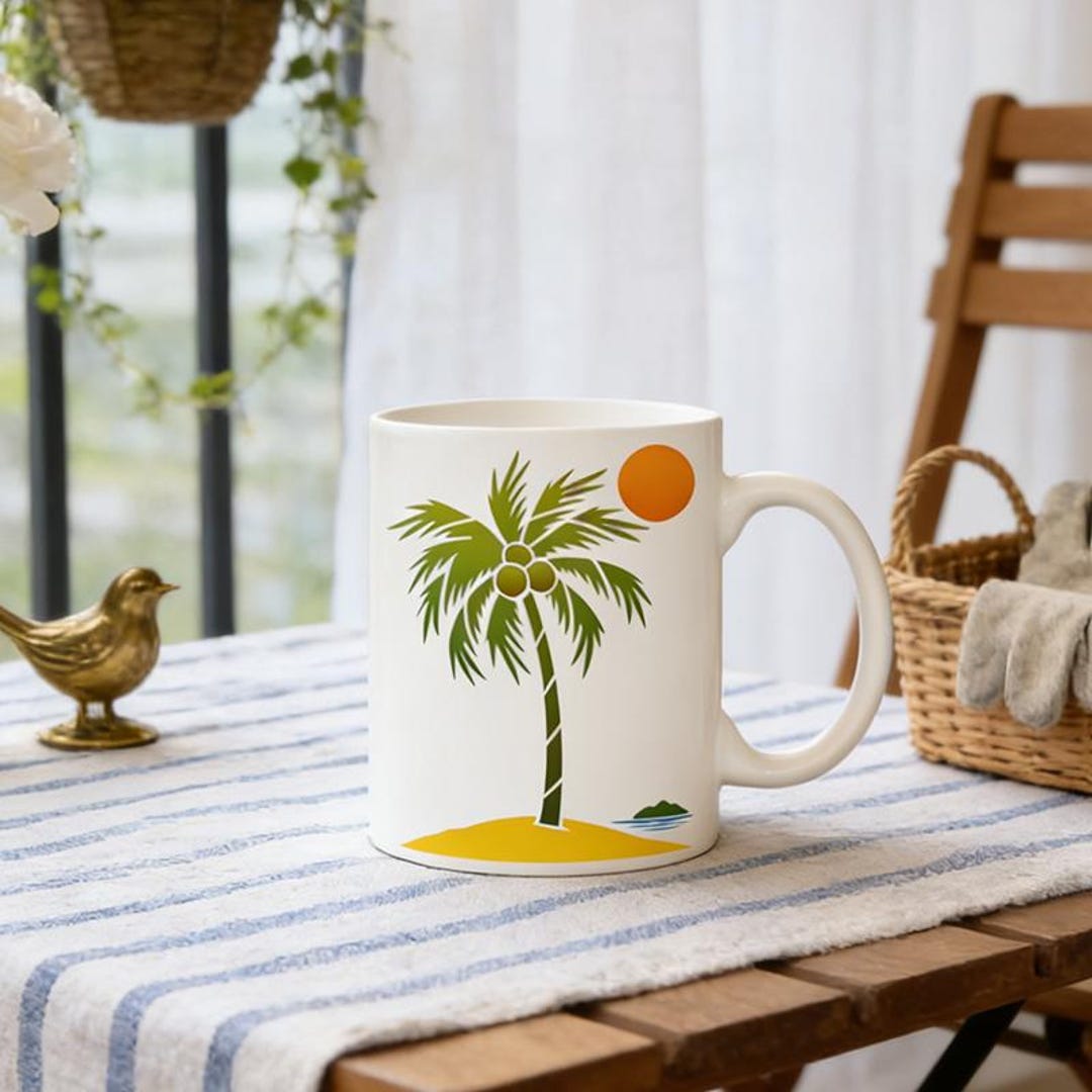Coconut Palm Tree Mug,tropical Palm Tree and Sun Coffee Mug,tropical ...