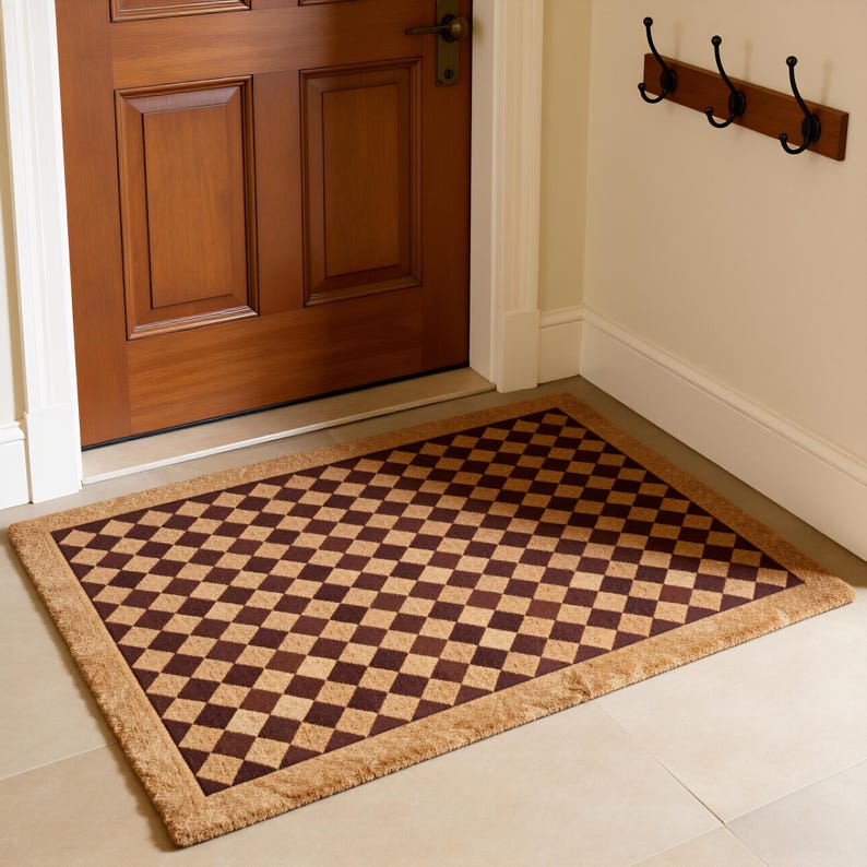 Checkerboard Diamond Coir Doormat,harlequin Pattern Welcome Mat,modern ...
