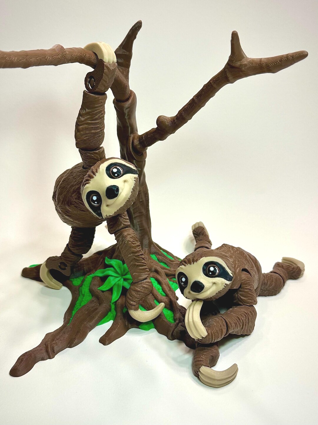 Articulated Sloth Figurine With Tree Stand, 3D Printed Poseable Desk ...