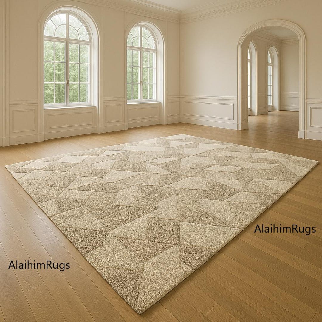 Handmade Modern Neutral Rug – Minimalist Beige Tufted Area Rug for Home ...