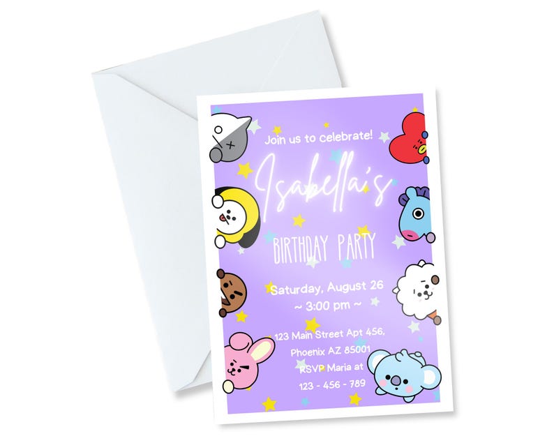 BT21 Birthday Invitation Template Canva Editable | BTS Kpop Party ...