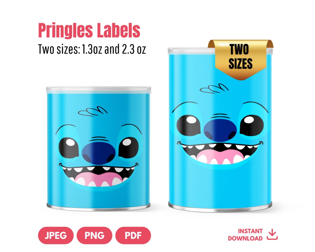 Stitch Pringles Label 1.3oz Can Wrapper Printable Digital Download. Lilo and Stitch Birthday ...