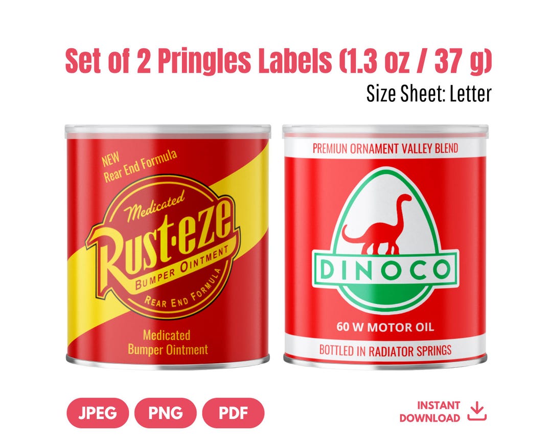 2 Rust-eze Pringles Labels Dinoco Can Wrapper Cars Birthday Party Favor ...